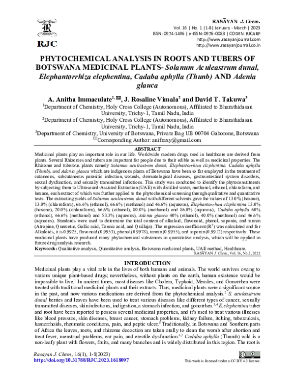 (PDF) PHYTOCHEMICAL ANALYSIS IN ROOTS AND TUBERS OF BOTSWANA MEDICINAL PLANTS- Solanum ...