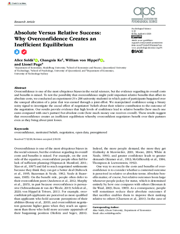 (PDF) Absolute Versus Relative Success: Why Overconfidence Creates an ...