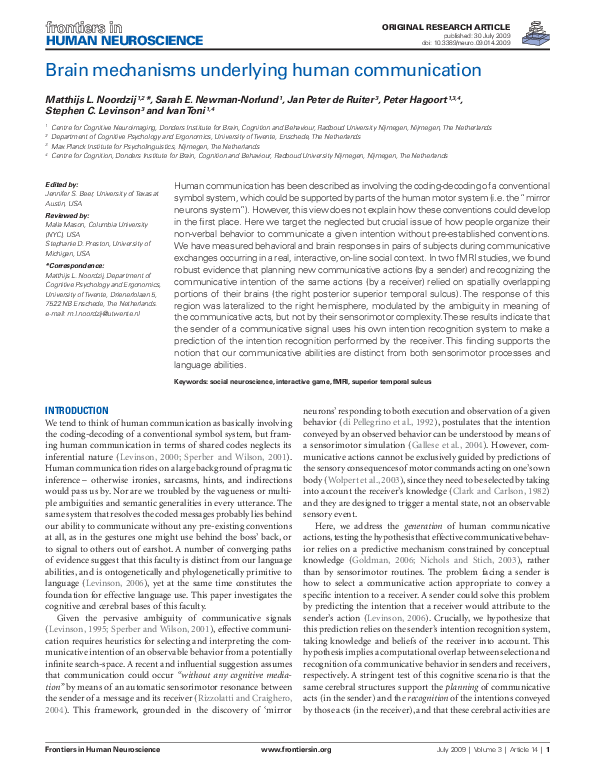 (PDF) Brain mechanisms underlying human communication