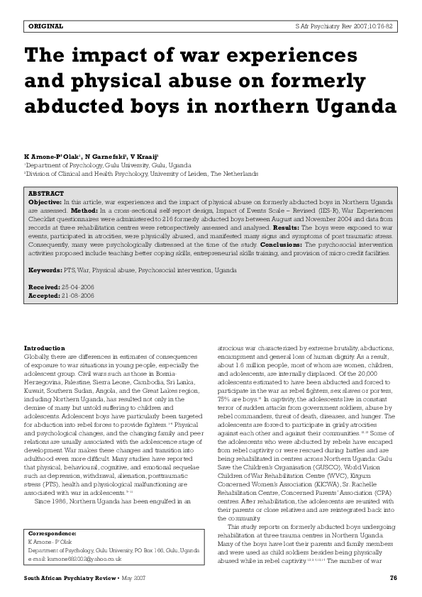 (PDF) The impact of war experiences and physical abuse on formerly ...