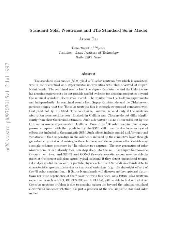 (PDF) Solar Neutrinos and The Standard Solar Model