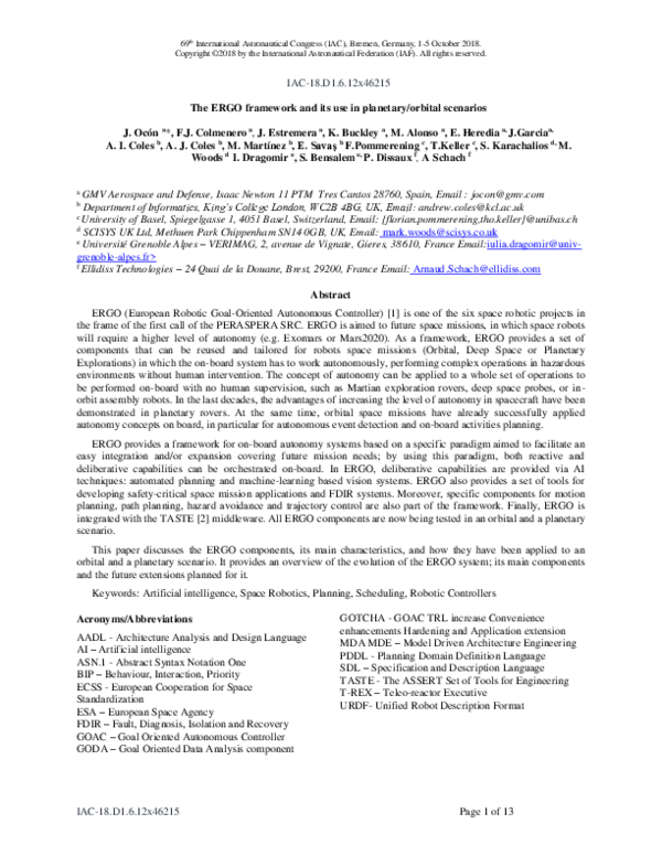 (PDF) The ERGO framework and its use in planetary/orbital scenarios