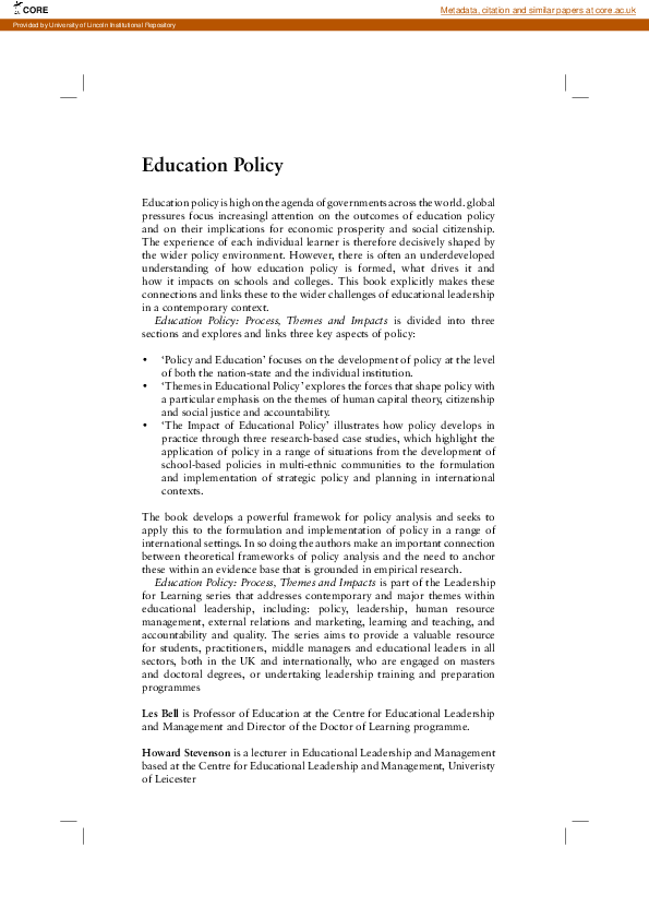 (PDF) Education policy: process, themes and impact