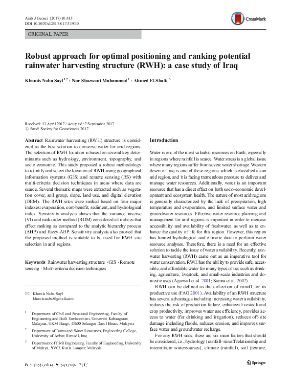 (PDF) Robust approach for optimal positioning and ranking potential rainwater harvesting ...