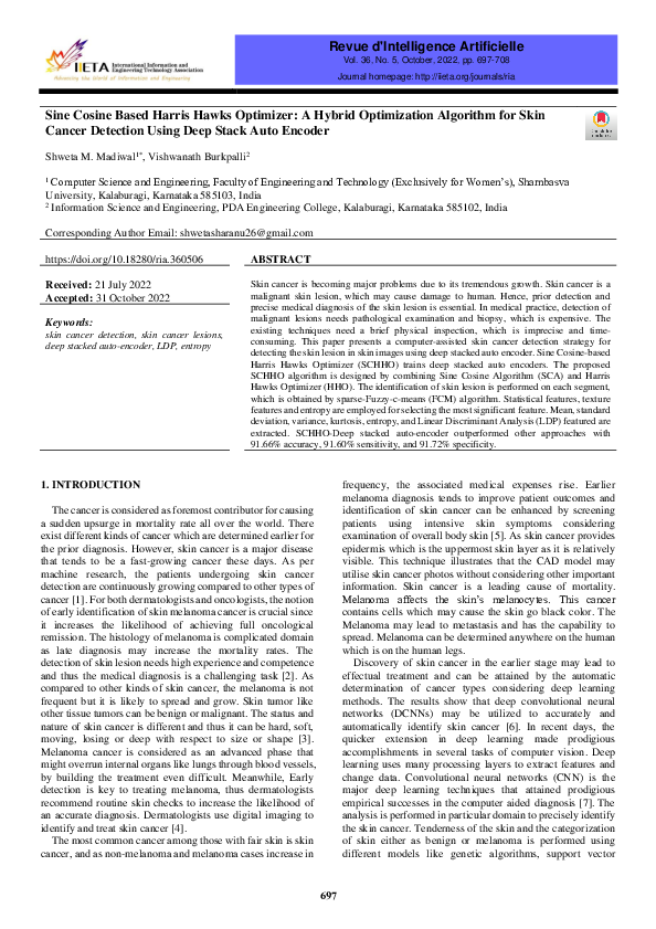 Pdf Sine Cosine Based Harris Hawks Optimizer A Hybrid Optimization Algorithm For Skin Cancer