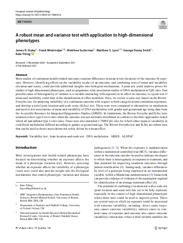 (PDF) A robust mean and variance test with application to high ...