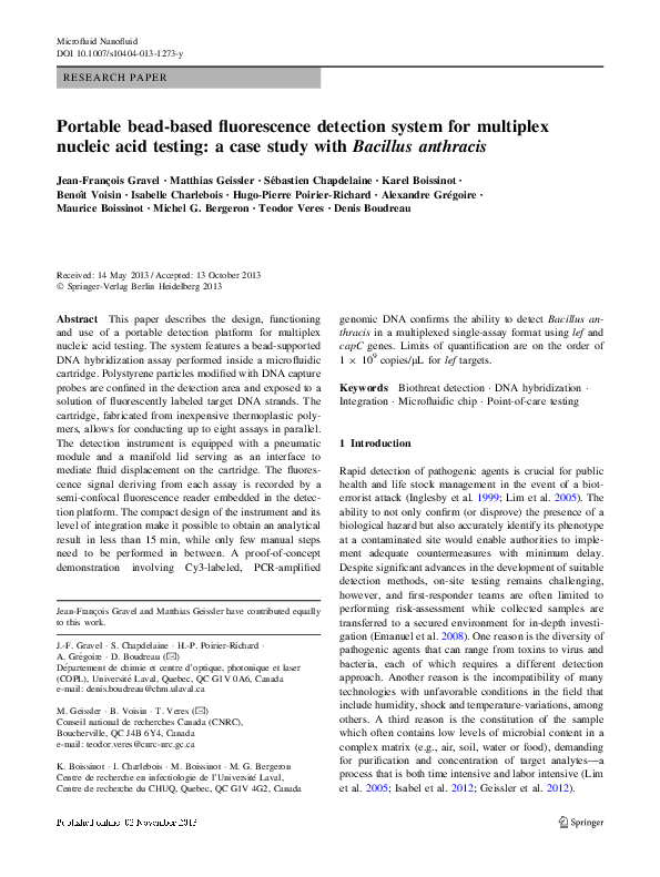 Pdf Portable Bead Based Fluorescence Detection System For Multiplex