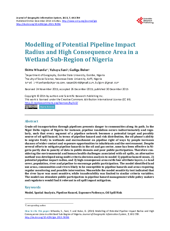 (PDF) Modelling of Potential Pipeline Impact Radius and High ...