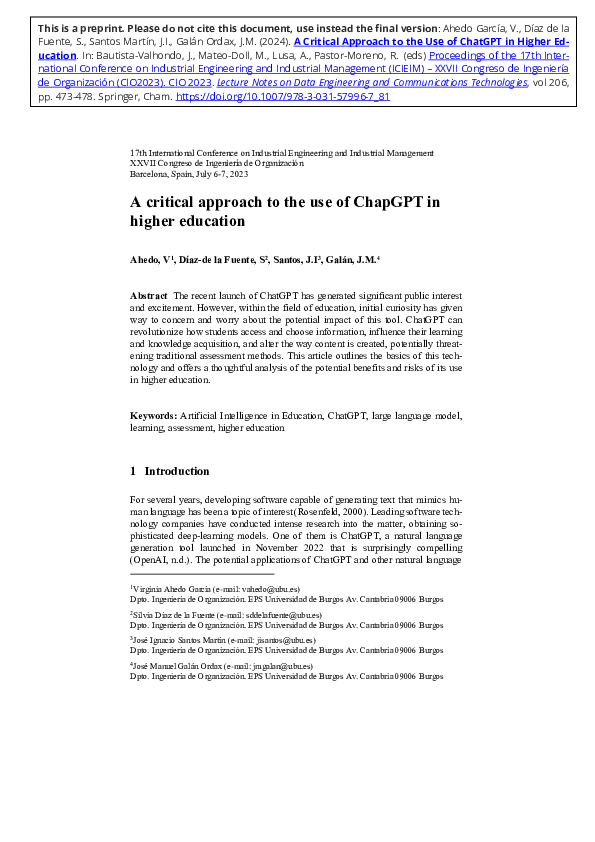 (PDF) A critical approach to the use of ChapGPT in higher education