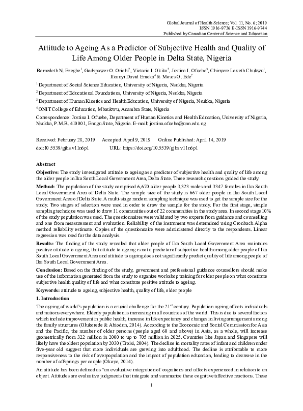 (PDF) Attitude to Ageing As a Predictor of Subjective Health and ...