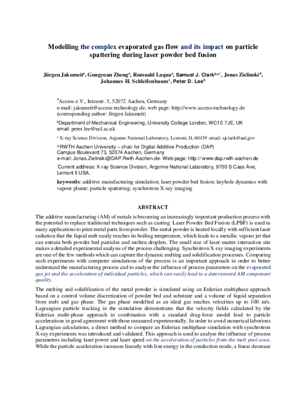 (PDF) Modelling the complex evaporated gas flow and its impact on ...