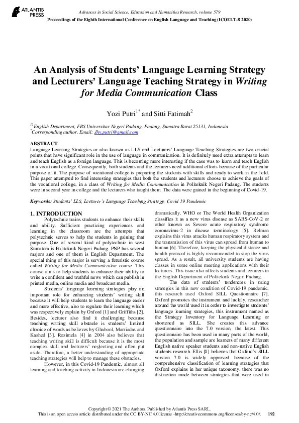 (PDF) An Analysis of Students’ Language Learning Strategy and Lecturers ...