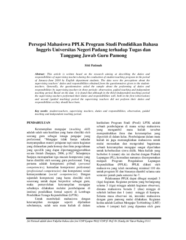 (PDF) Persepsi Mahasiswa PPLK Program Studi Pendidikan Bahasa Inggris Universitas Negeri Padang ...