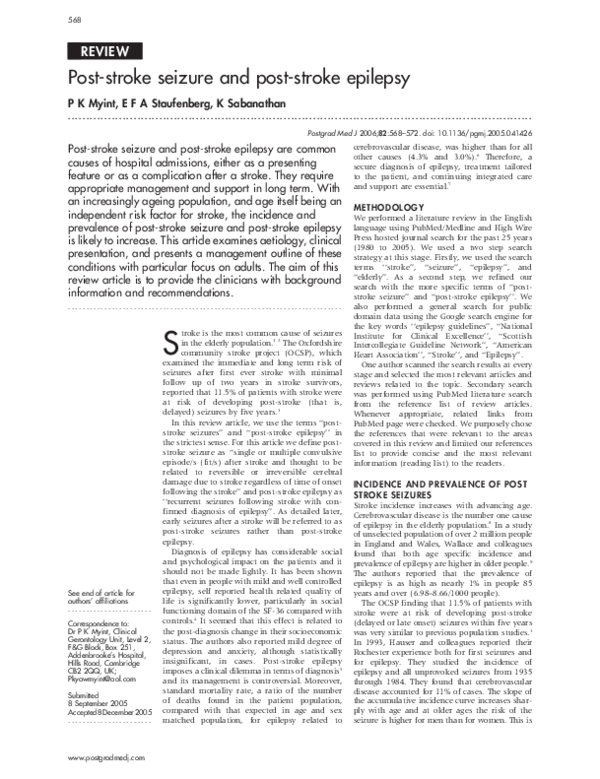 (PDF) Post-stroke seizure and post-stroke epilepsy