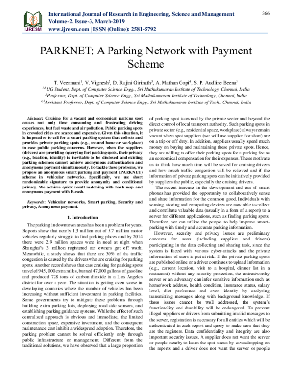(PDF) PARKNET : A Parking Network with Payment Scheme | Rajini Girinath ...
