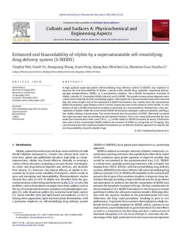 (PDF) Enhanced oral bioavailability of silybin by a supersaturatable ...