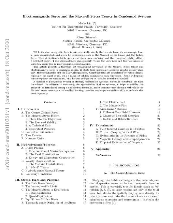 (PDF) Electromagnetic Force and the Maxwell Stress Tensor in Condensed ...