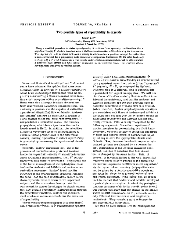 (PDF) Two possible types of superfluidity in crystals | Mario Liu ...