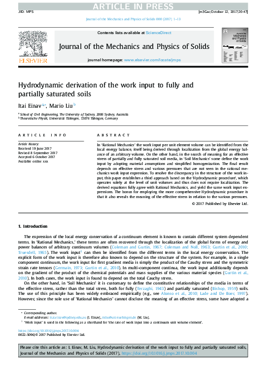 (PDF) Hydrodynamic derivation of the work input to fully and partially ...