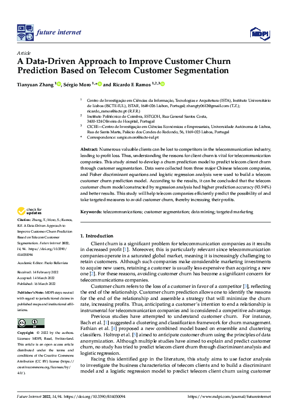 (PDF) A Data-Driven Approach to Improve Customer Churn Prediction Based ...