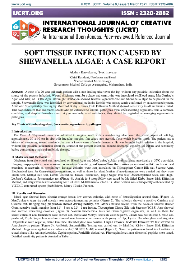 (PDF) SOFT TISSUE INFECTION CAUSED BY SHEWANELLA ALGAE: A CASE REPORT ...