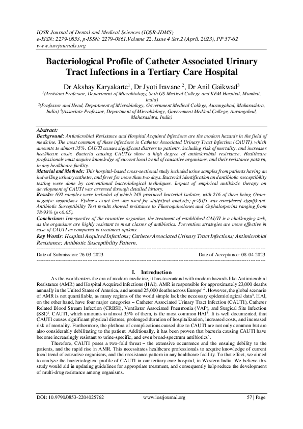 (PDF) Bacteriological Profile of Catheter Associated Urinary Tract Infections in a Tertiary Care ...