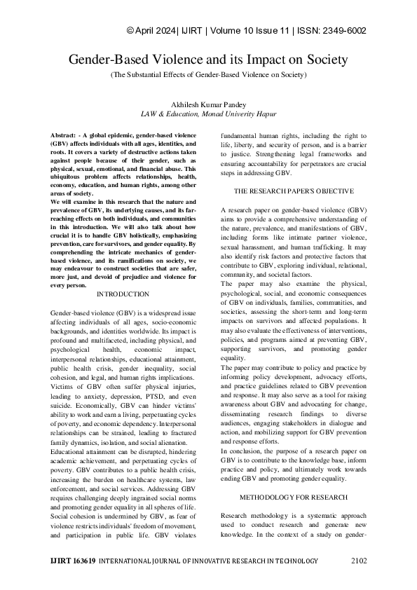 (PDF) Gender-Based Violence and its Impact on Society (The Substantial ...