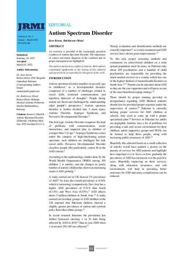 (PDF) Autism Spectrum Disorder