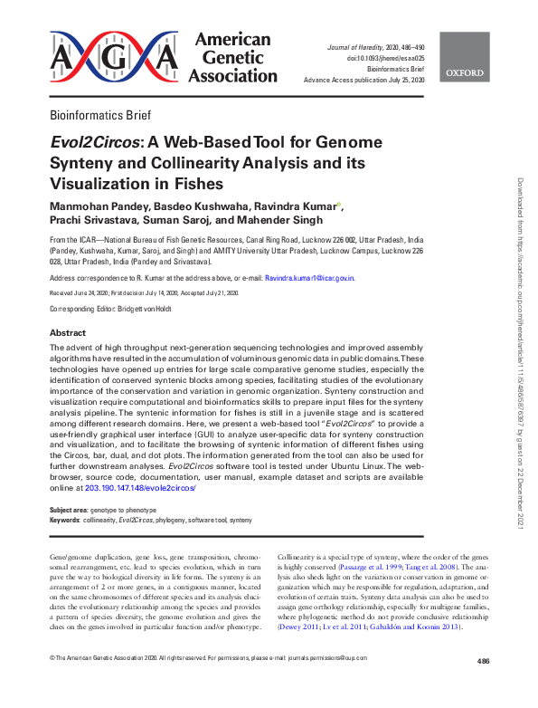 (PDF) Evol2Circos: A Web-Based Tool for Genome Synteny and Collinearity Analysis and its ...