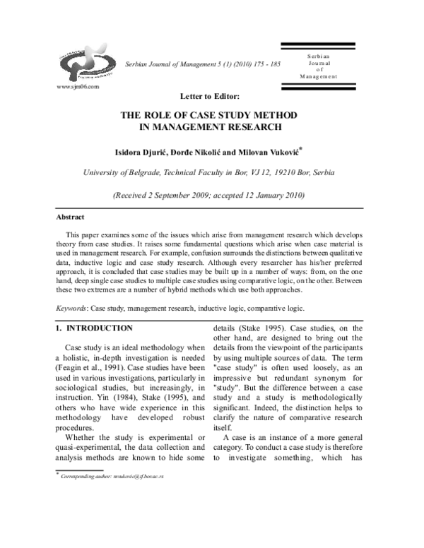 (PDF) The role of case study method in management research