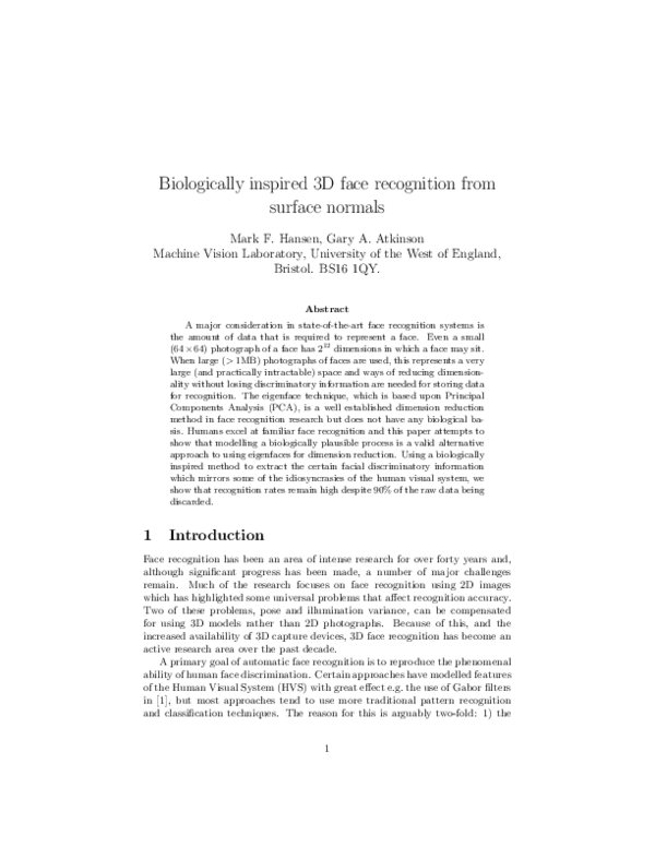 (PDF) Biologically inspired 3D face recognition from surface normals