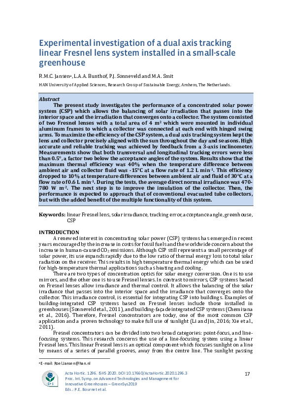 (PDF) Experimental investigation of a dual axis tracking linear Fresnel ...