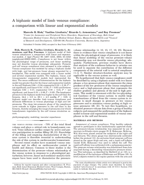 (PDF) A biphasic model of limb venous compliance: a comparison with linear and exponential models