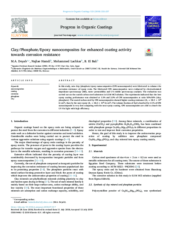 (PDF) Clay/Phosphate/Epoxy nanocomposites for enhanced coating activity ...