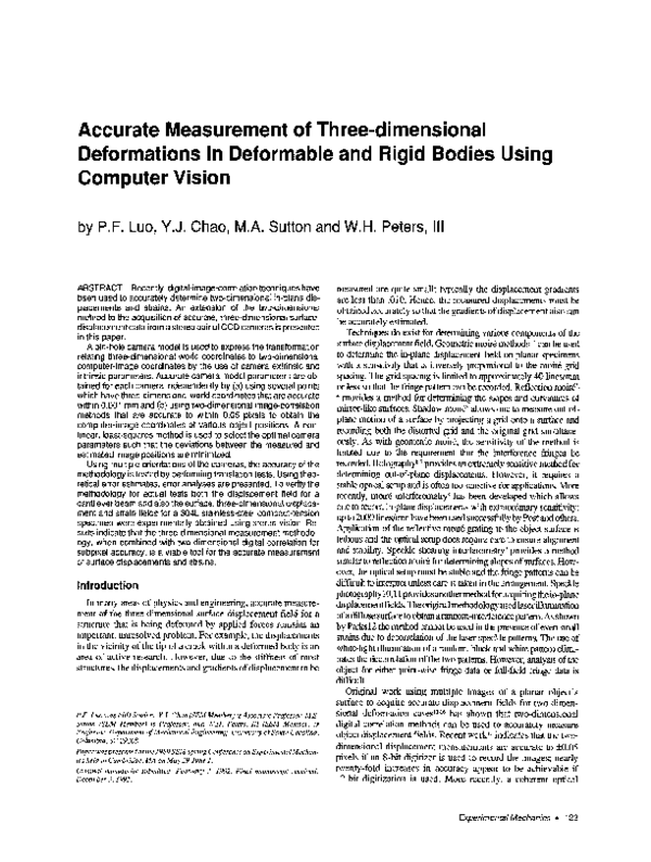 (PDF) Accurate measurement of three-dimensional deformations in deformable and rigid bodies ...