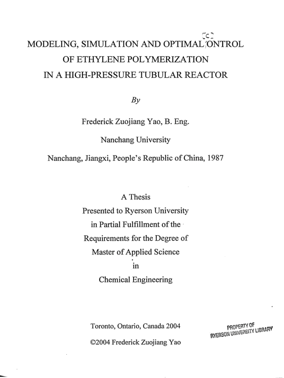 (PDF) Modeling, Simulation and Optimal Control of Ethylene ...