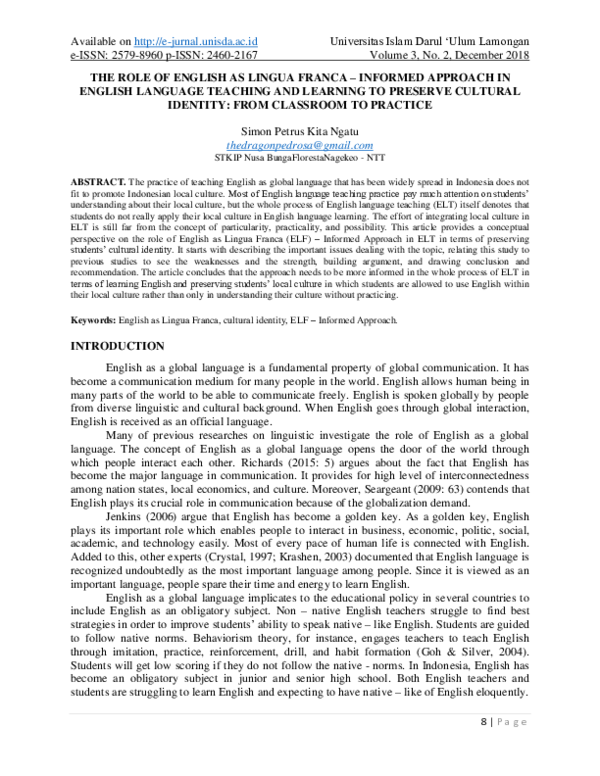 (PDF) The Role of English as Lingua Franca–Informed Approach in English ...