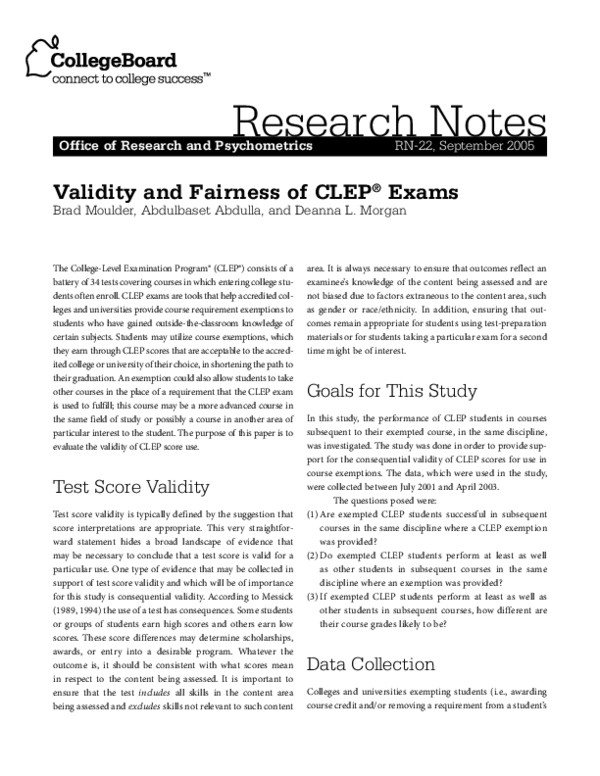 (PDF) Validity and Fairness of CLEP Exams