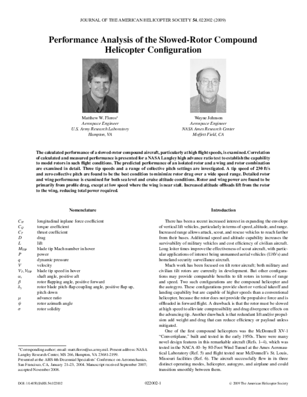 (PDF) Performance Analysis of the Slowed-Rotor Compound Helicopter ...
