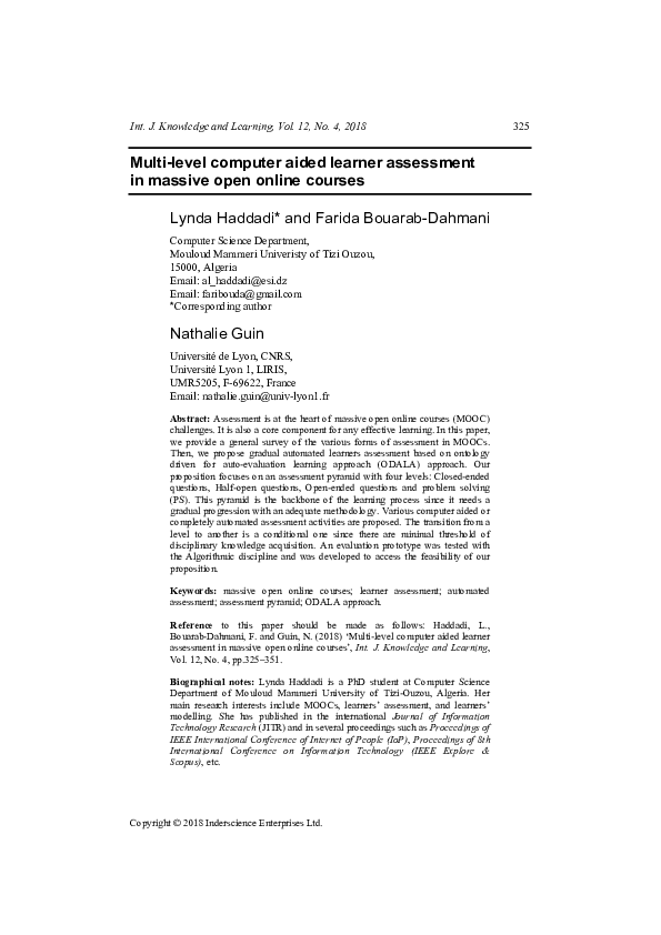(PDF) Multi-level computer aided learner assessment in massive open online courses