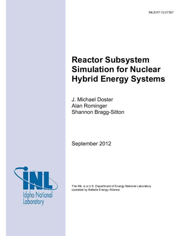 (PDF) Reactor Subsystem Simulation for Nuclear Hybrid Energy Systems