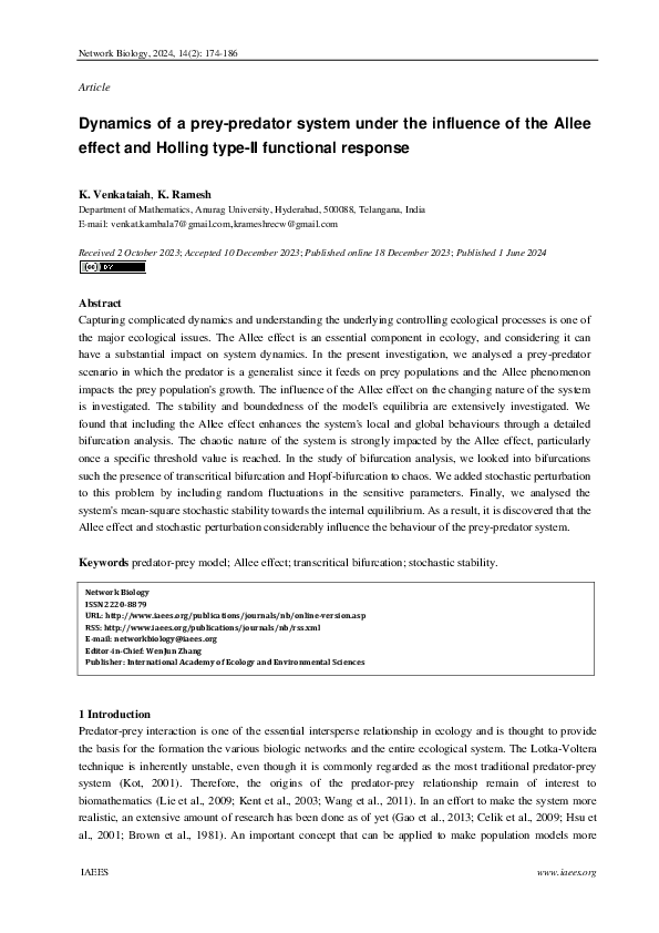 (PDF) Dynamics of a prey-predator system under the influence of the ...