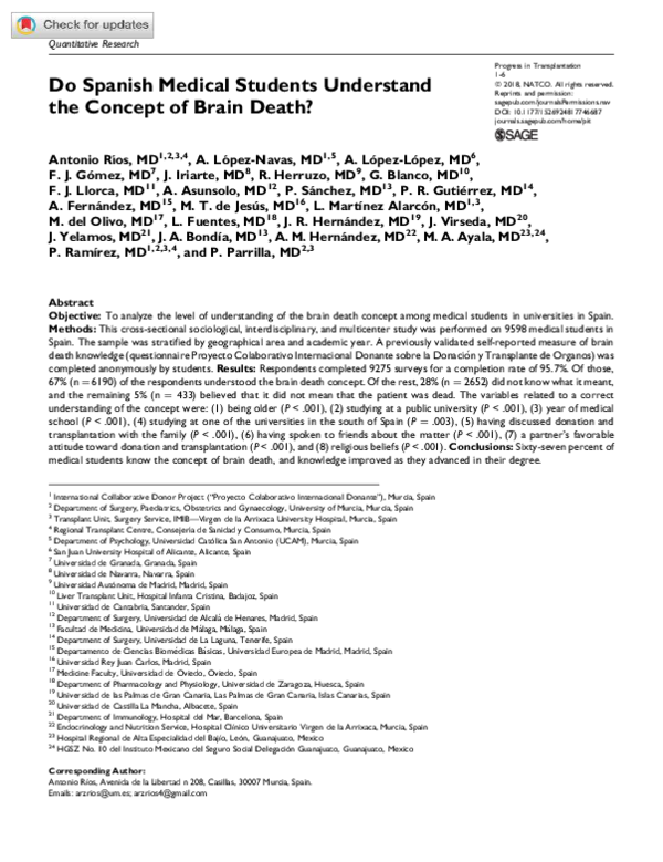 (PDF) Do Spanish Medical Students Understand the Concept of Brain Death?