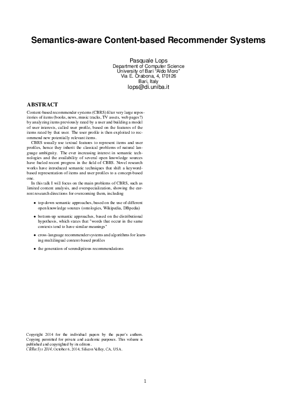 (PDF) Semantics-Aware Content-Based Recommender Systems