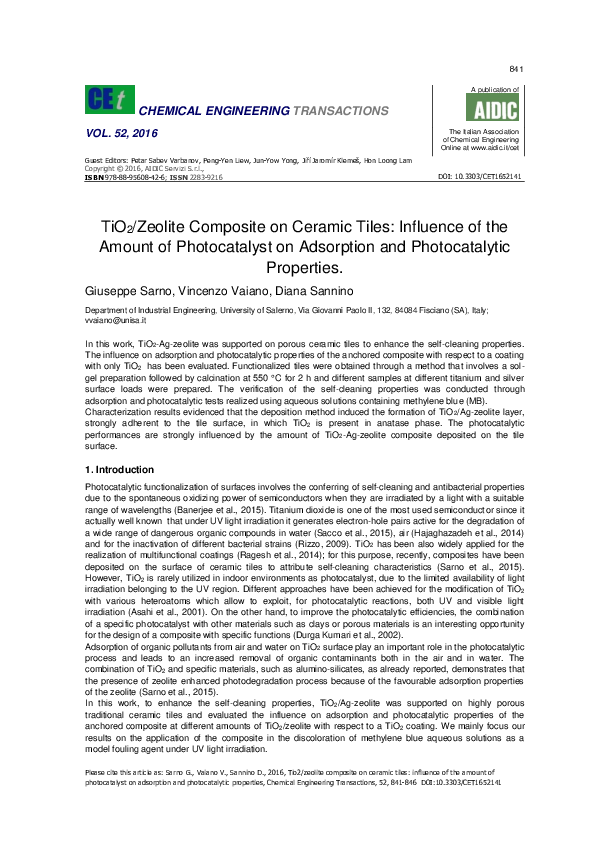 (PDF) Tio2/zeolite Composite on Ceramic Tiles: Influence of the Amount of Photocatalyst on ...