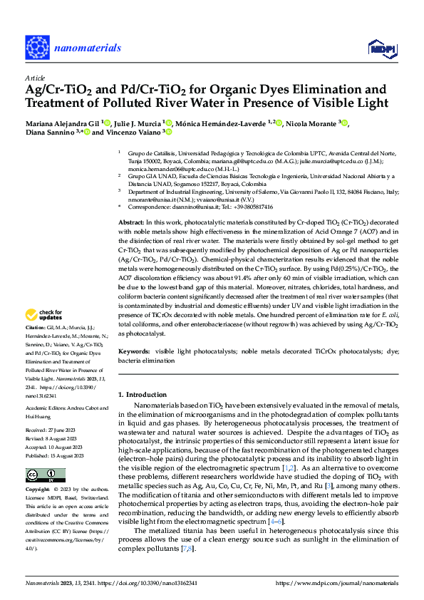 (PDF) Ag/Cr-TiO2 and Pd/Cr-TiO2 for Organic Dyes Elimination and Treatment of Polluted River ...