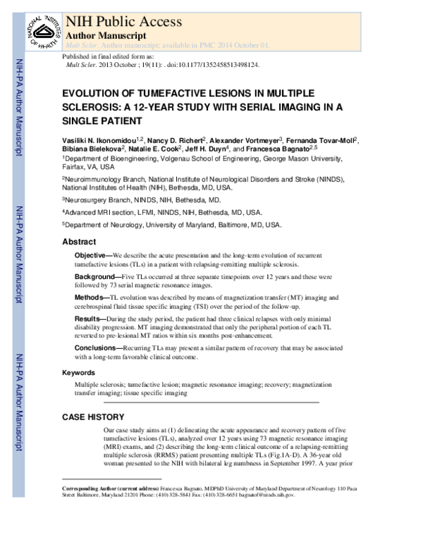 (PDF) Evolution of tumefactive lesions in multiple sclerosis: A 12-year study with serial ...