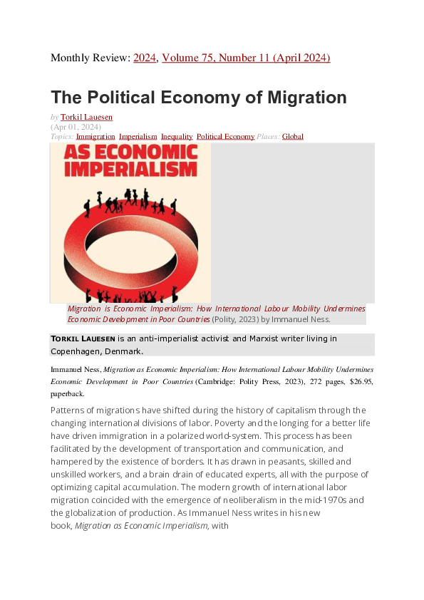 (PDF) The Political Economy of Migration