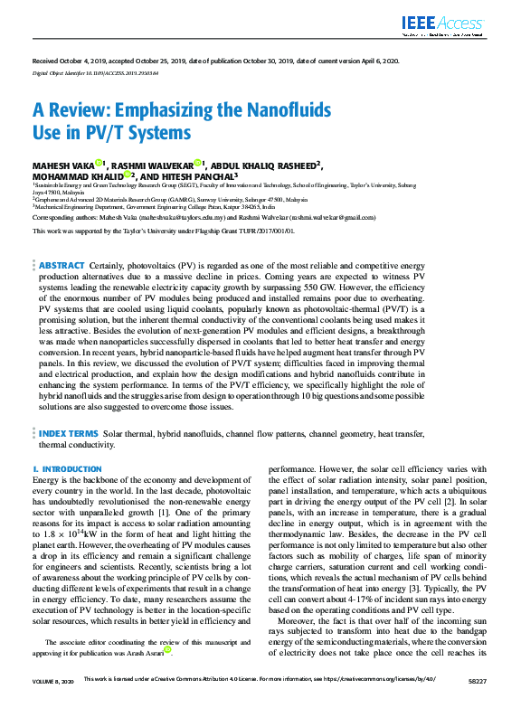 (PDF) A Review: Emphasizing the Nanofluids Use in PV/T Systems