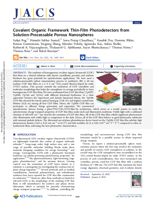 (PDF) Covalent Organic Framework Thin-Film Photodetectors from Solution ...
